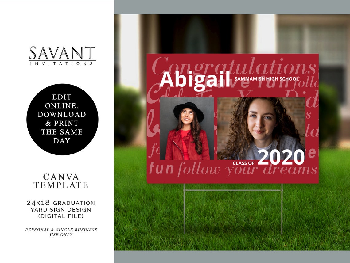 Yard Sign Graduation 2020 Canva Template Class of 2020 | Etsy