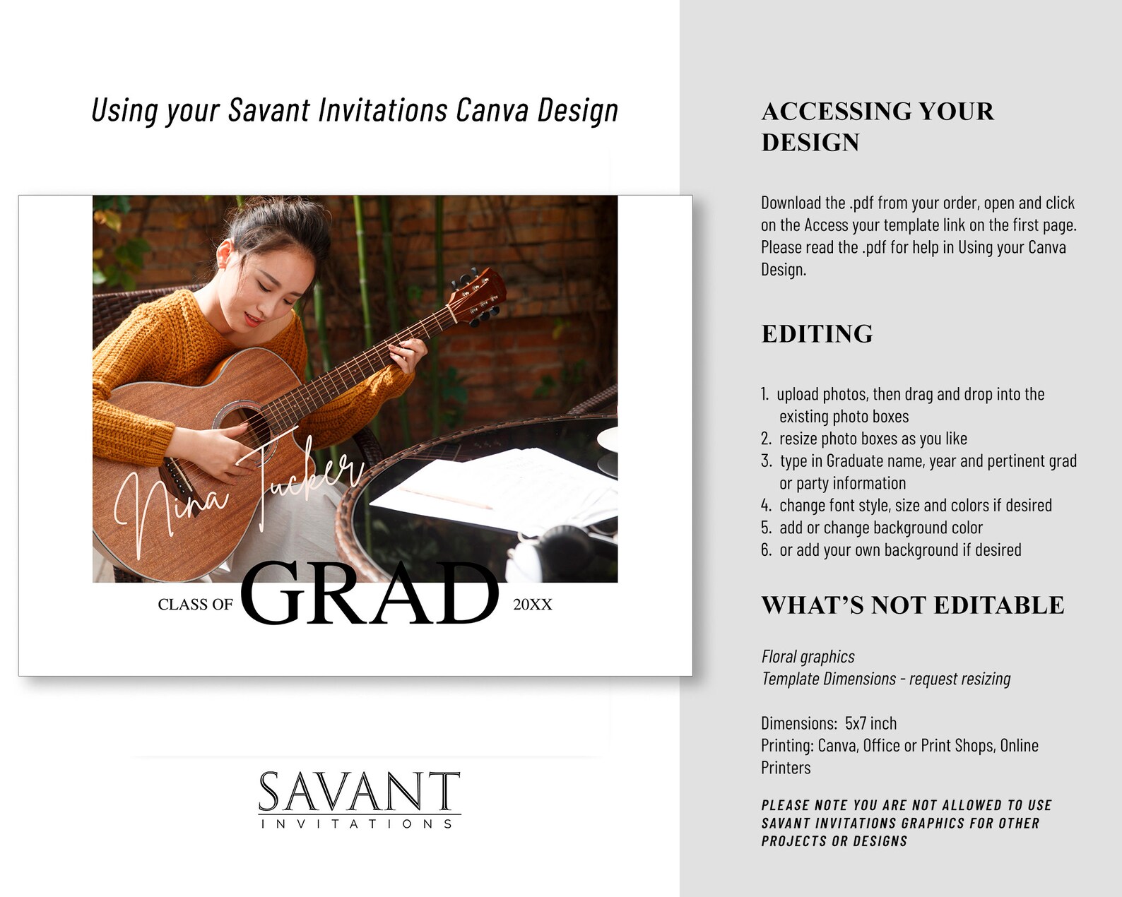 Graduation Card, Editable, Photo Card Template, 5x7, Edit - Download ...