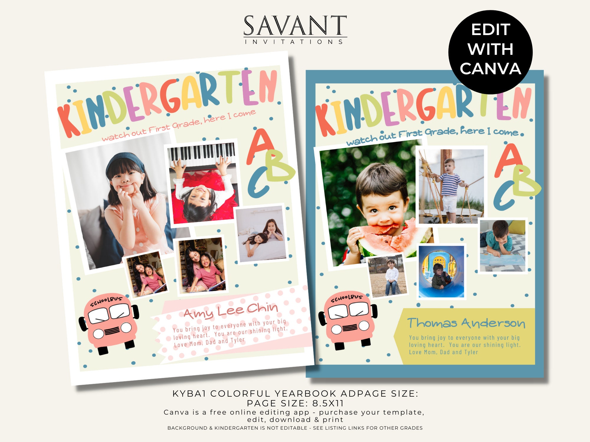 Kindergarten Full Page Yearbook Ad Template COLORFUL YEARBOOK Etsy