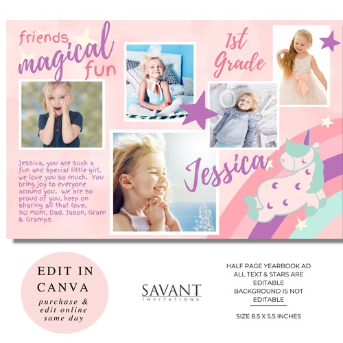 Creative Yearbook Ad Middle School Half Page Yearbook Tribute - Etsy