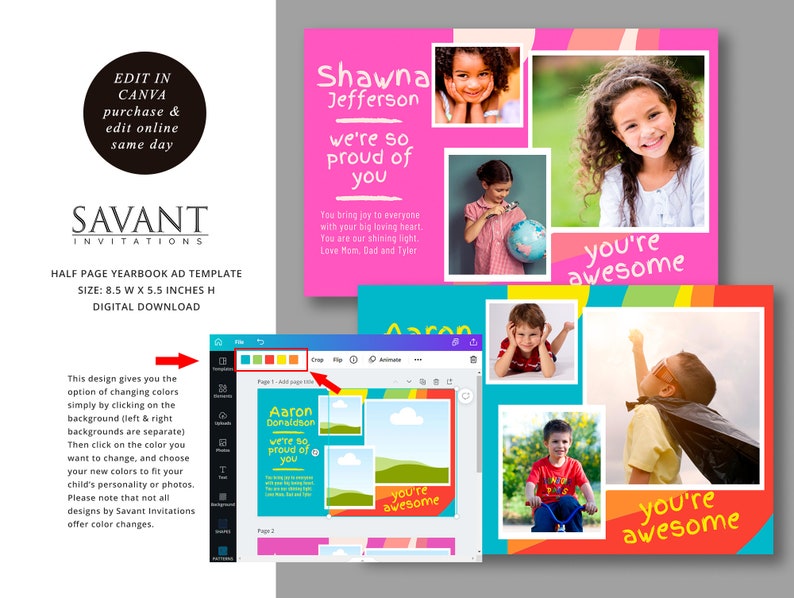 Bold Bright Yearbook Ad for Elementary Middle School Half | Etsy