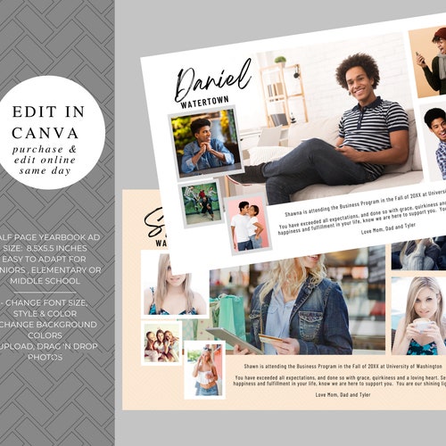 Senior Yearbook Ad Template Editable Half Page Graduation - Etsy