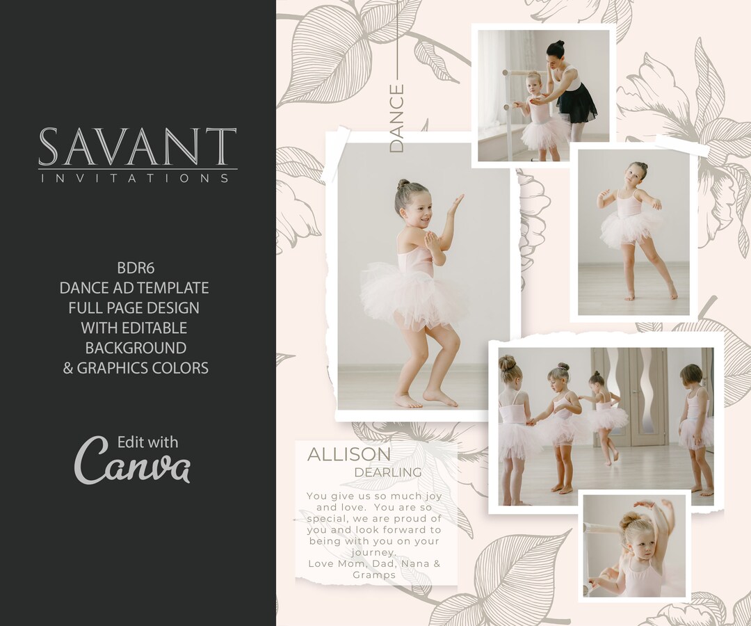 New! Floral Dance Recital Ad Template - Elegant Dance Program Ad - Full ...
