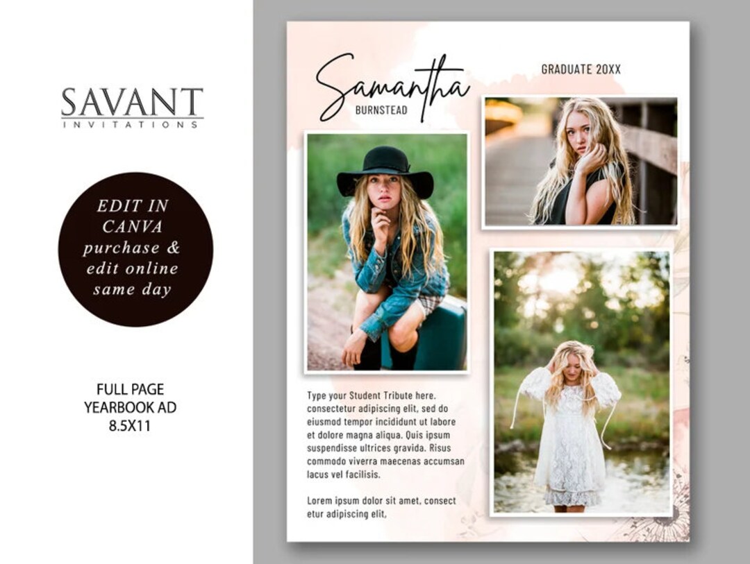 Yearbook Ad Photo Collage Template, FULL PAGE AD, Printable, Edit ...