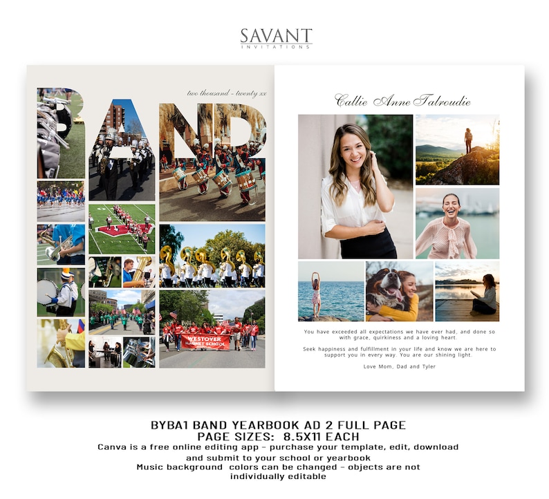 Editable Band Theme Graduation Yearbook Ad Template, 2 - 8.5x11 Pages ...
