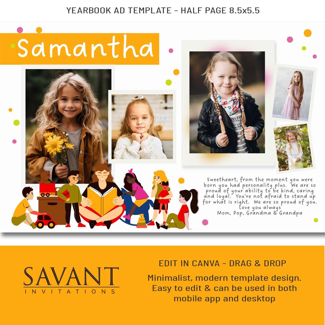 New! Half Page Yearbook Ad Tribute Template - Edit in Canva ...