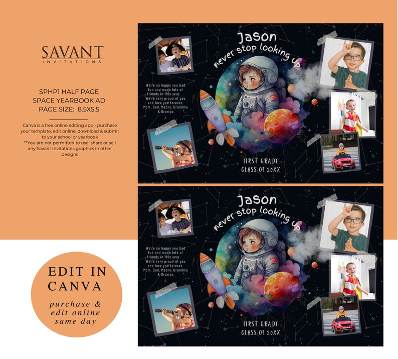 Astronaut Space Yearbook Template for Elementary Middle - Etsy