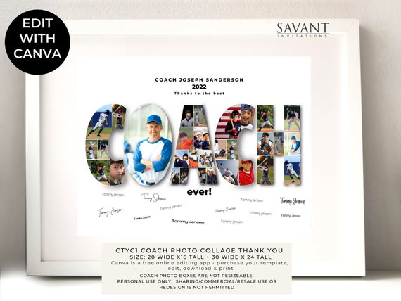 Coach Photo Collage Editable Sports Team Thank You Signature - Etsy