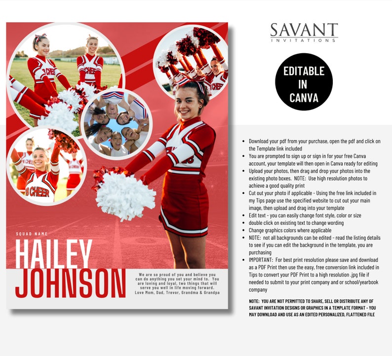 Full Page Yearbook Cheer Ad - Graduation Sports Program Ad Tribute ...