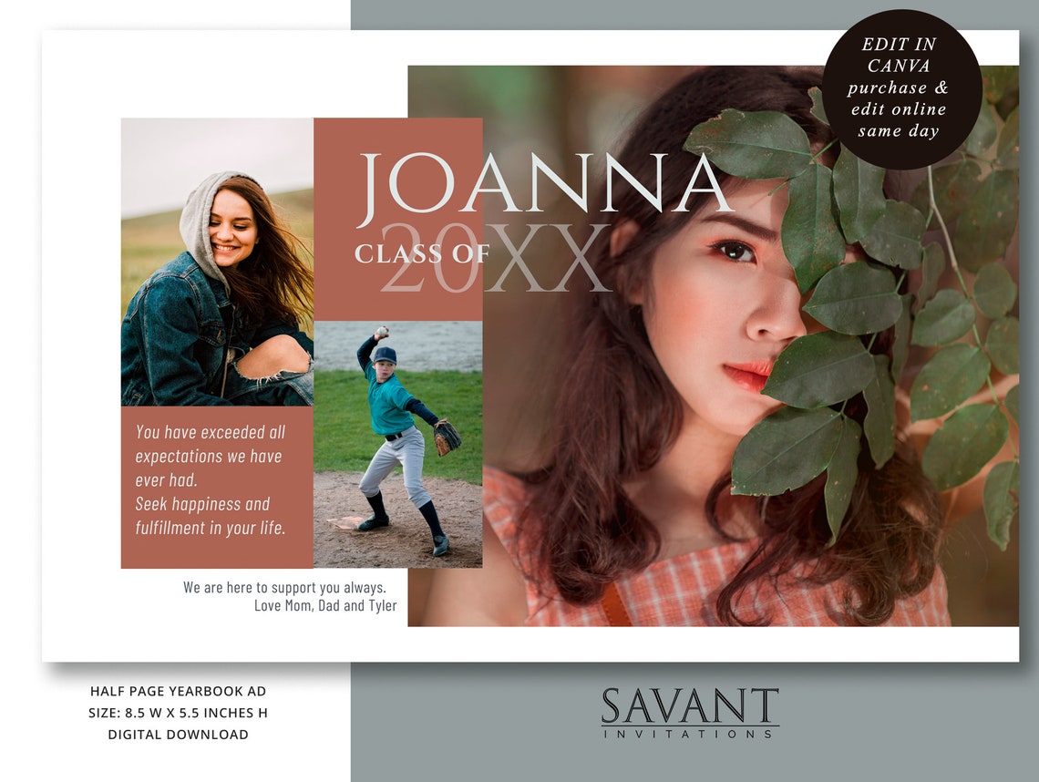 Yearbook Ad Canva Template Half Page Editable Modern School - Etsy