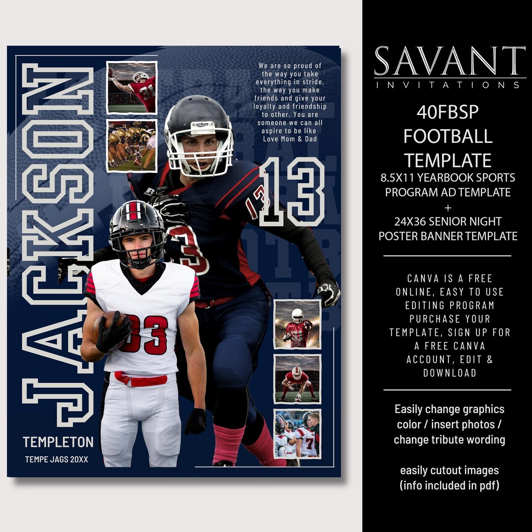 Football Senior Night Poster & Yearbook Ad: Customizable Canva Template ...
