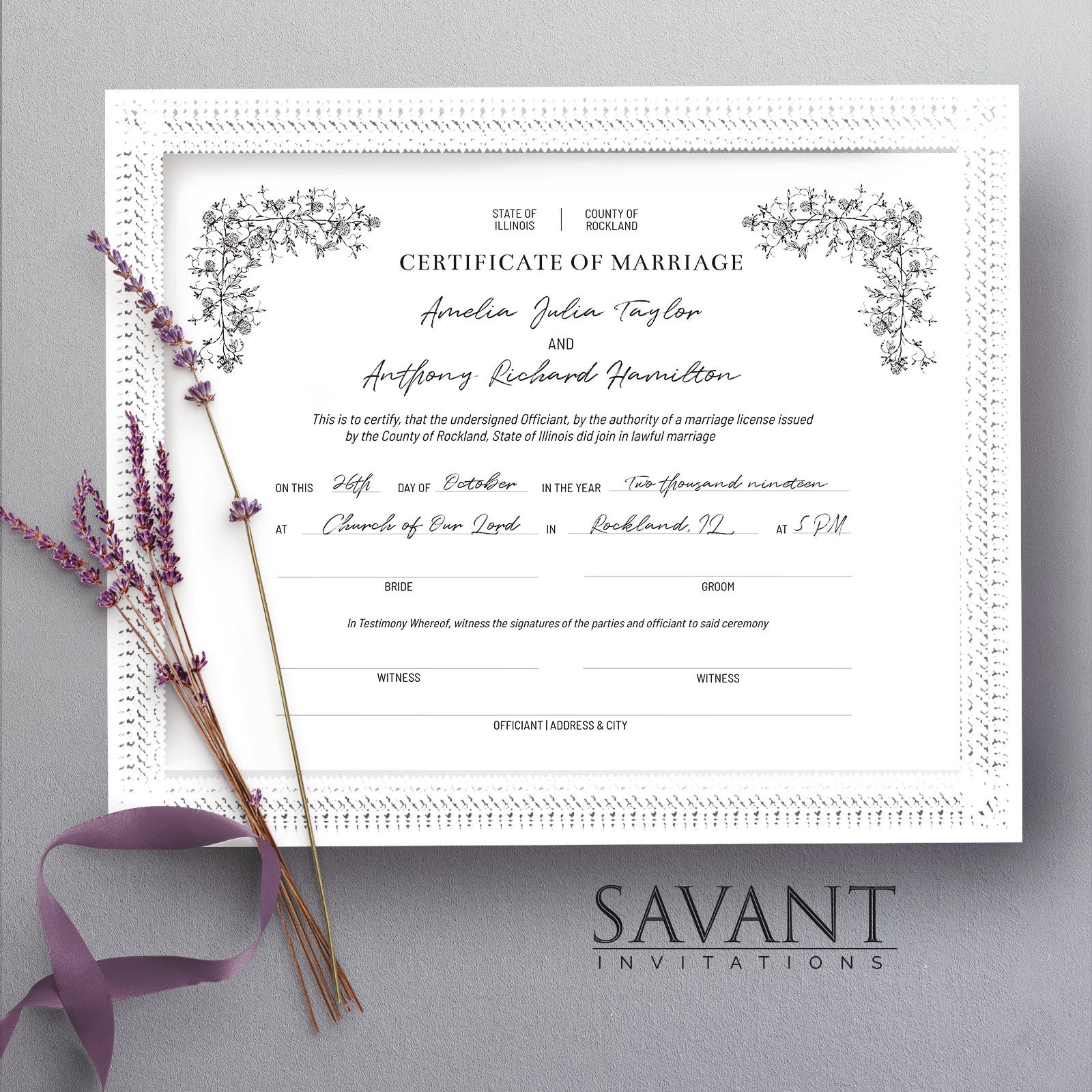 Simple Blank Marriage Certificate
