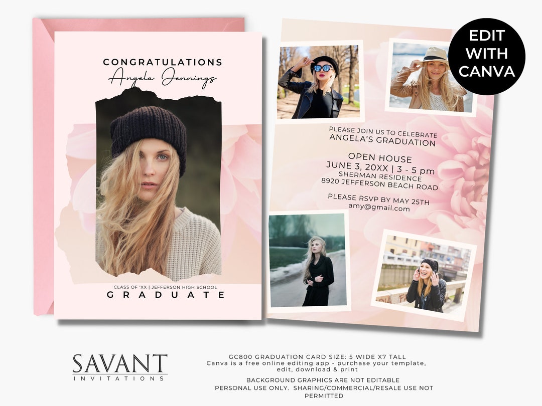 Editable Floral Graduation Announcement Template - Invitation Card ...