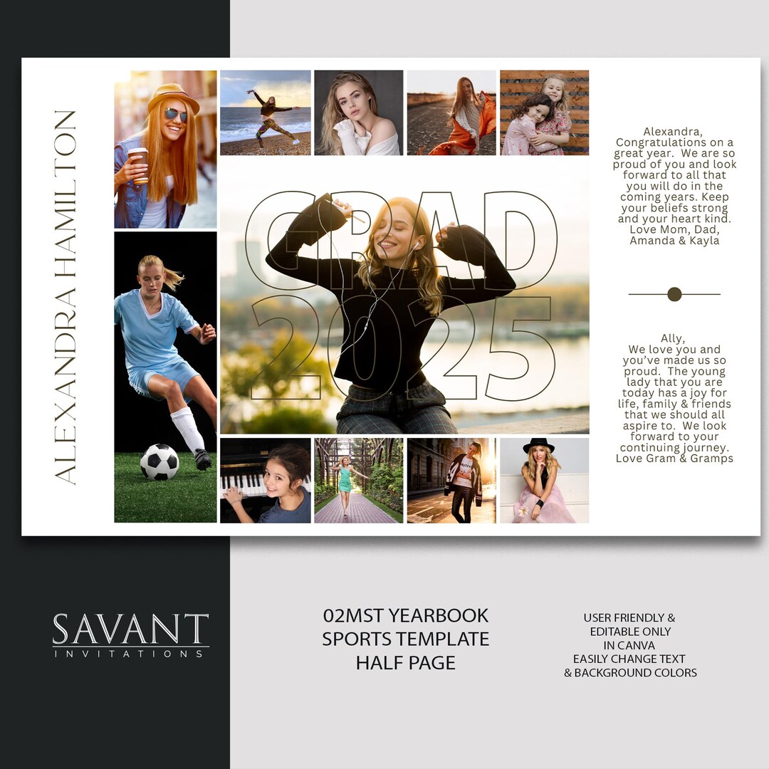 Half Page Yearbook Grad or Sports Tribute Dedication Template - Grad ...