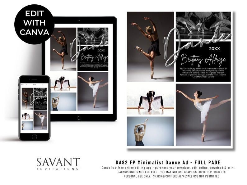 Dance Ad - Recital Program Tribute Ad Template - Full Page - Editable ...