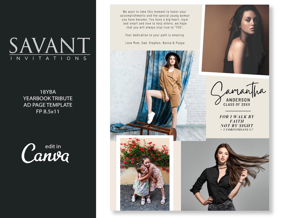 Yearbook Graduation Tribute Ad Template, Edit in Canva, High School ...