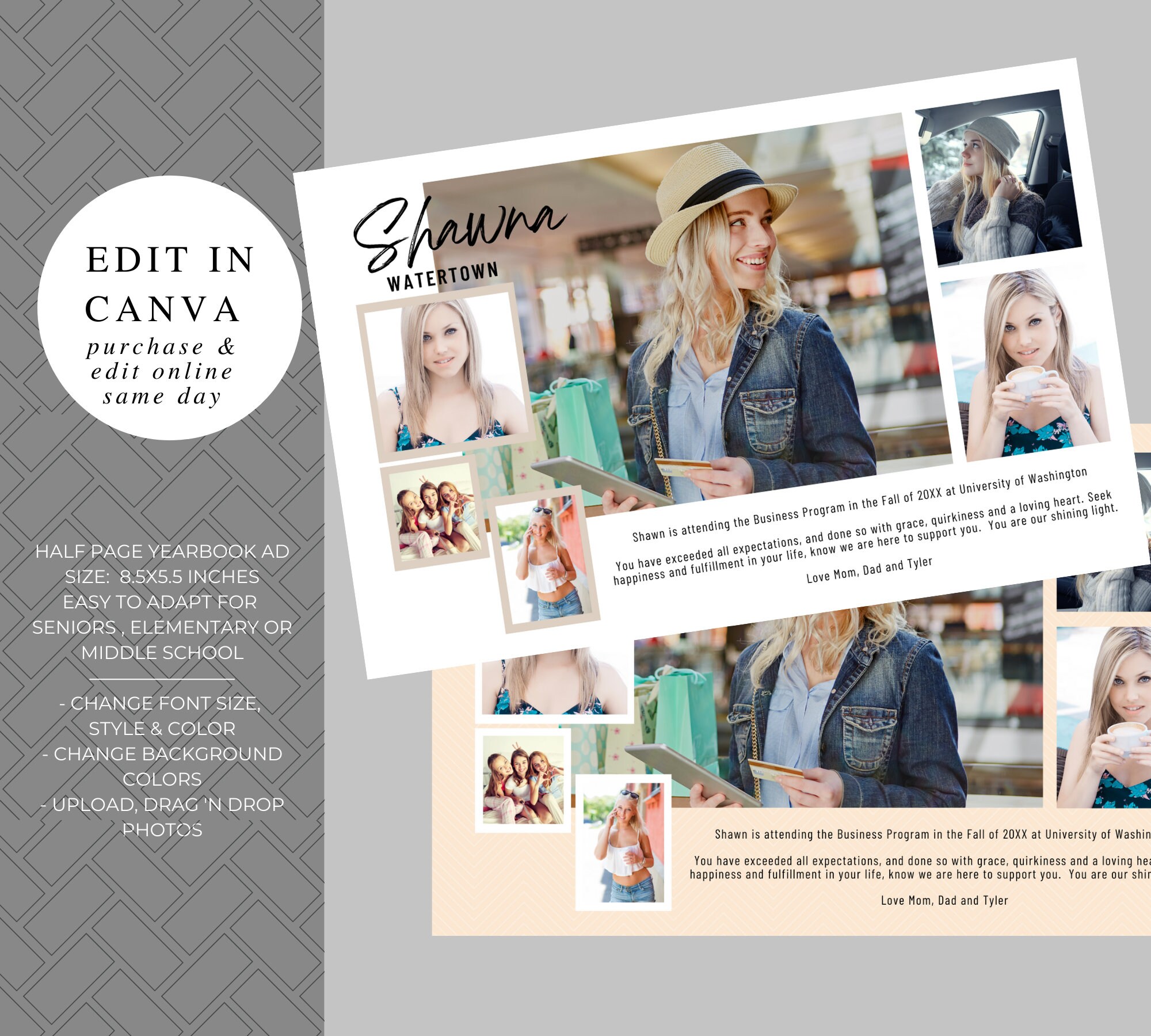 HALF PAGE Yearbook Ad Template Canva Template DIY Editable - Etsy