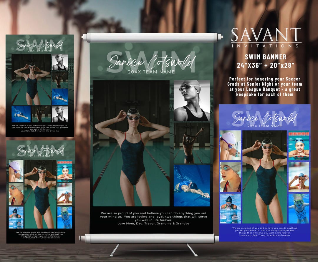 Senior Night Swim Banner Tribute Template - 2'x3' + 20"x28 ...