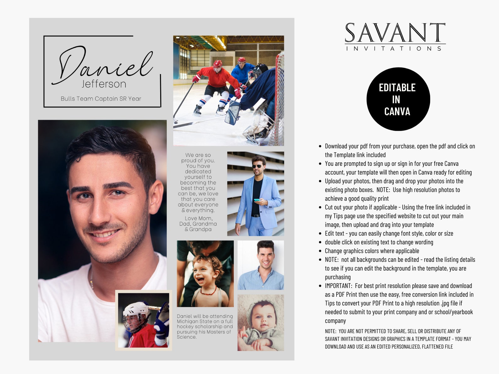 Full Page Yearbook Ad Template - Parent Tribute Ad Easy to Personalize ...