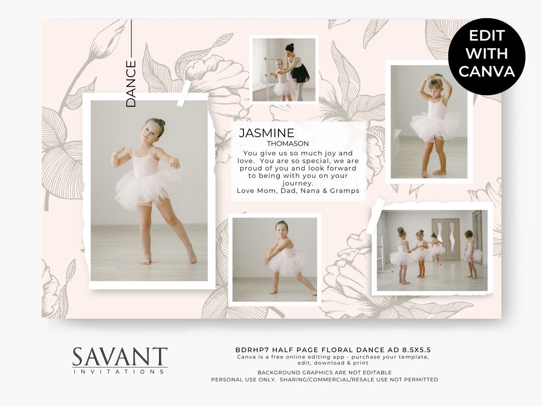 New! Half Page Floral Dance Recital Ad Template - Elegant Dance Program ...