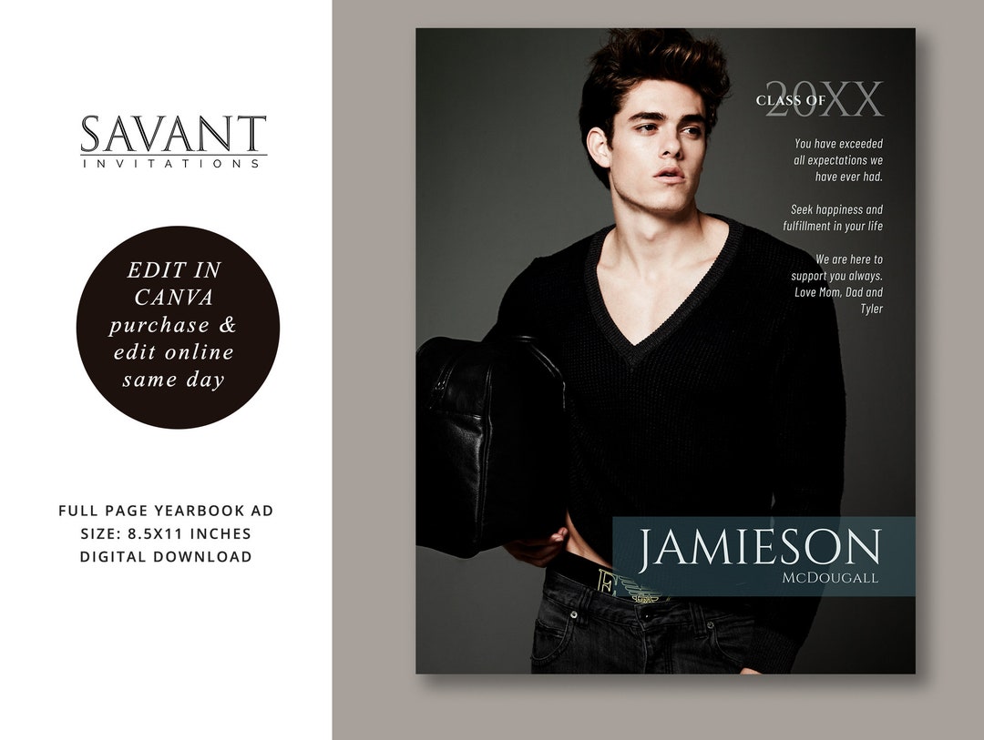 Yearbook Ad - Full Page, Graduation Yearbook Ad, CANVA TEMPLATE, School ...