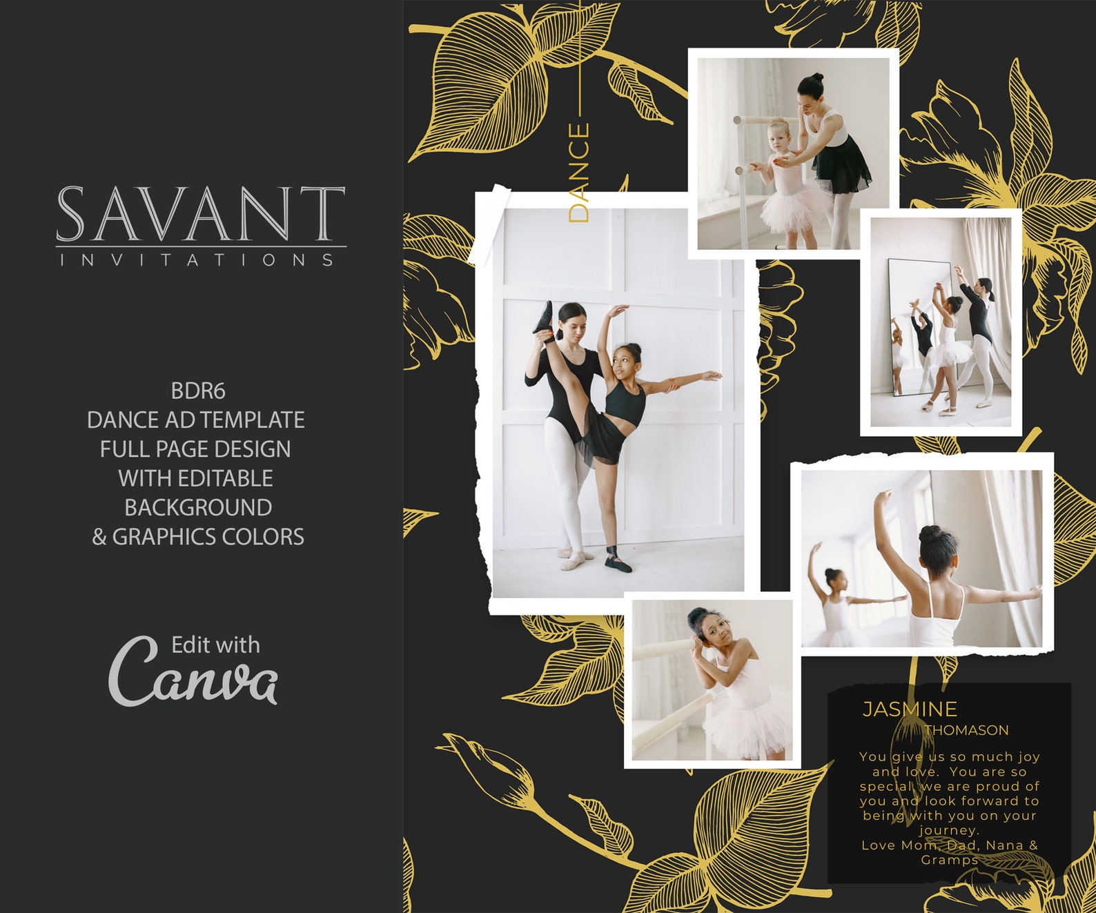 New! Floral Dance Recital Ad Template - Elegant Dance Program Ad - Full ...