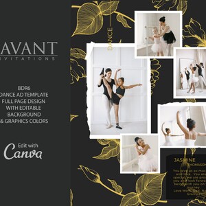 New! Floral Dance Recital Ad Template - Elegant Dance Program Ad - Full Page Photo Collage ...