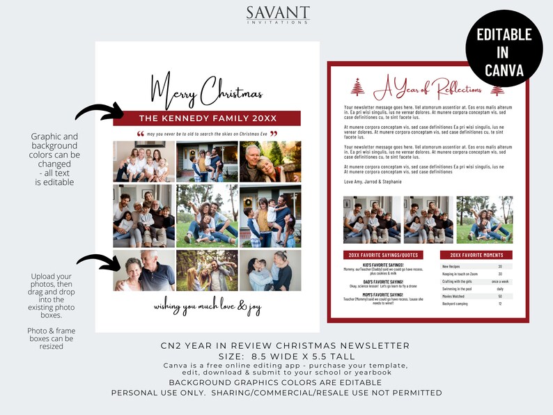 Editable Christmas Year in Review Printable Newsletter - Etsy