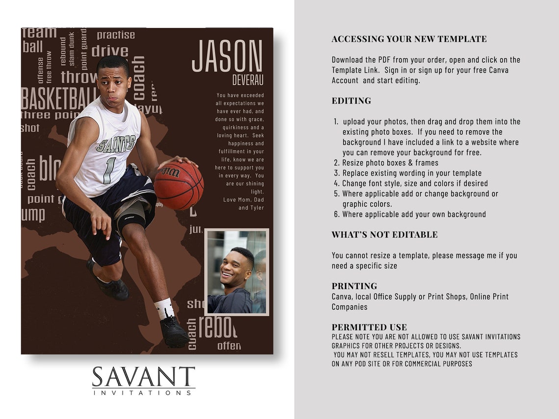 Yearbook Ad Template, Basketball Full Page Ad - Editable Sports Tribute ...