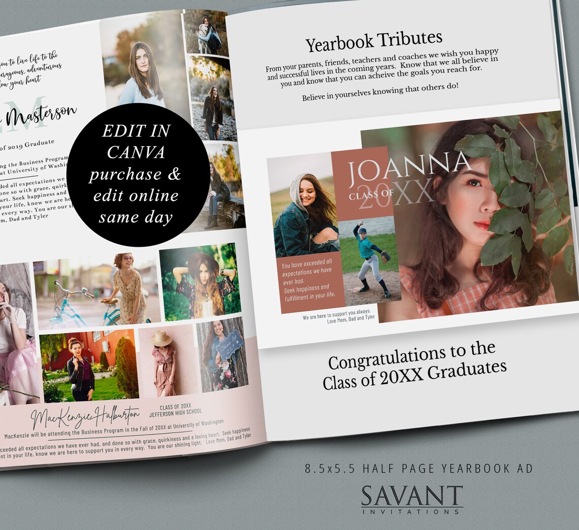 Yearbook Ad Canva Template Half Page Editable Modern School - Etsy