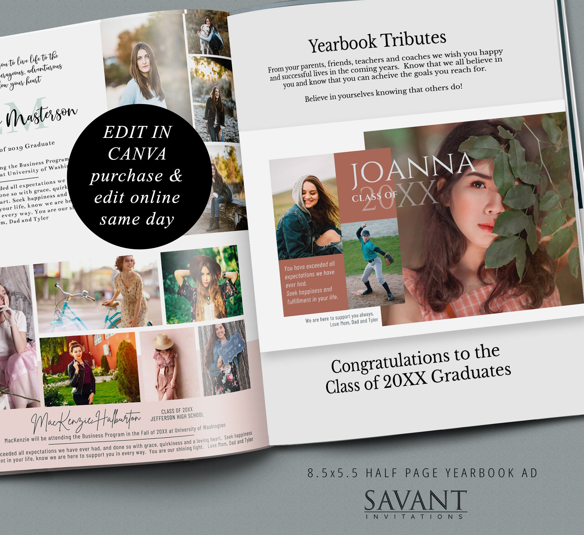 Yearbook Ad Canva Template - Half Page, Editable Modern School Yearbook ...
