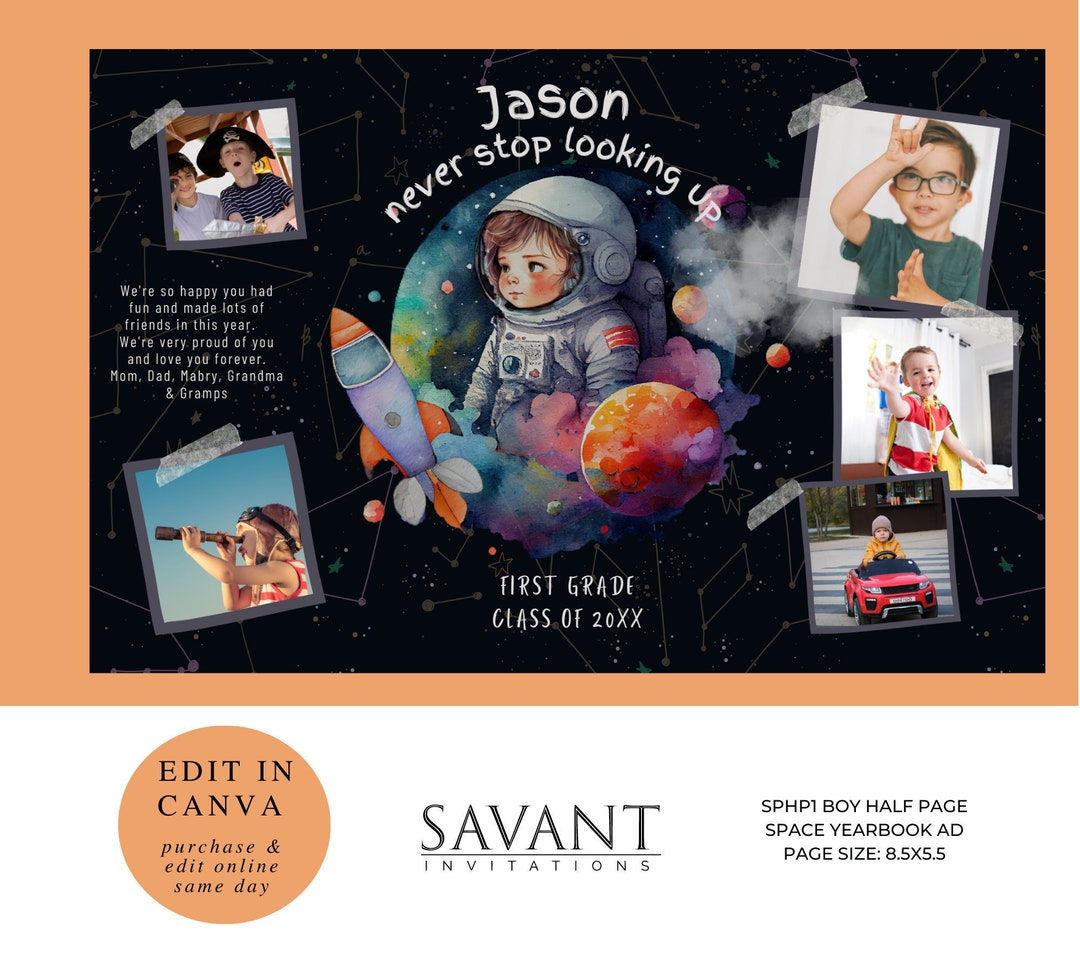 Astronaut Space Yearbook Template for Elementary, Middle School, Cute ...