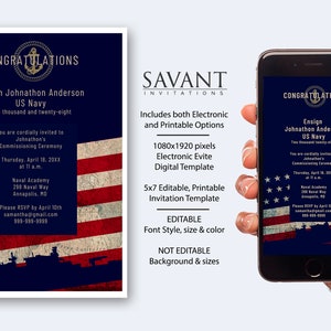 Navy Commissioning Announcement Card Canva Template, Editable Printable ...
