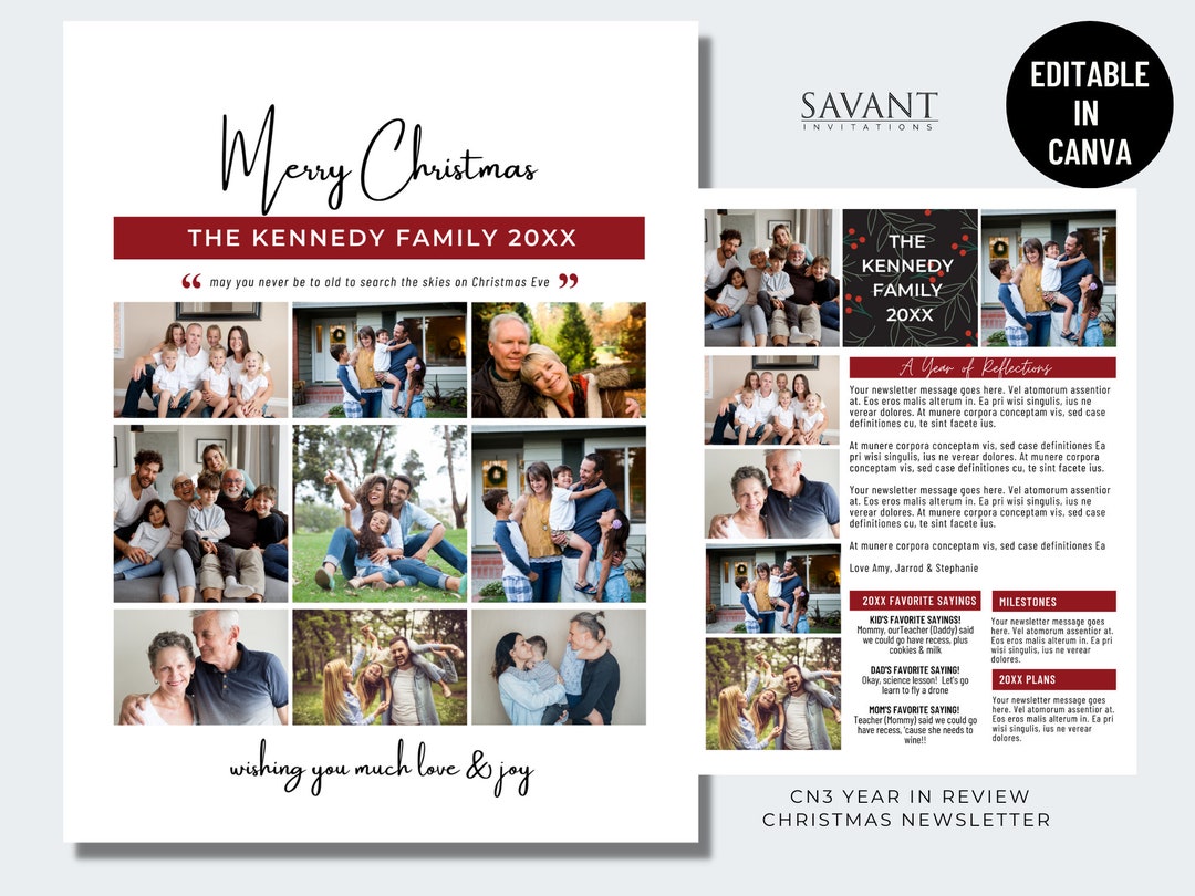 Editable Christmas Year in Review Printable Newsletter Template, Double ...