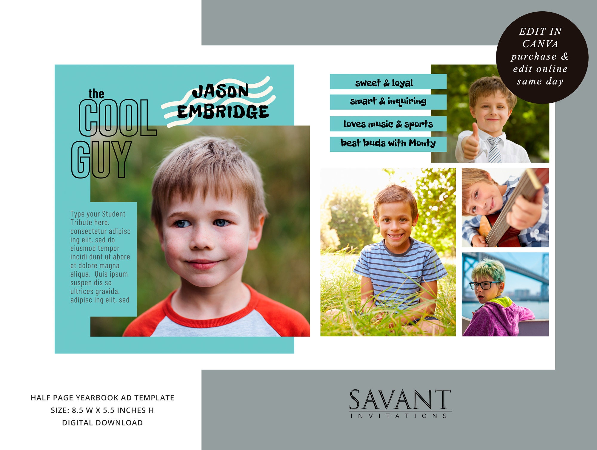 Creative Yearbook Ad Middle School Half Page Yearbook Tribute | Etsy