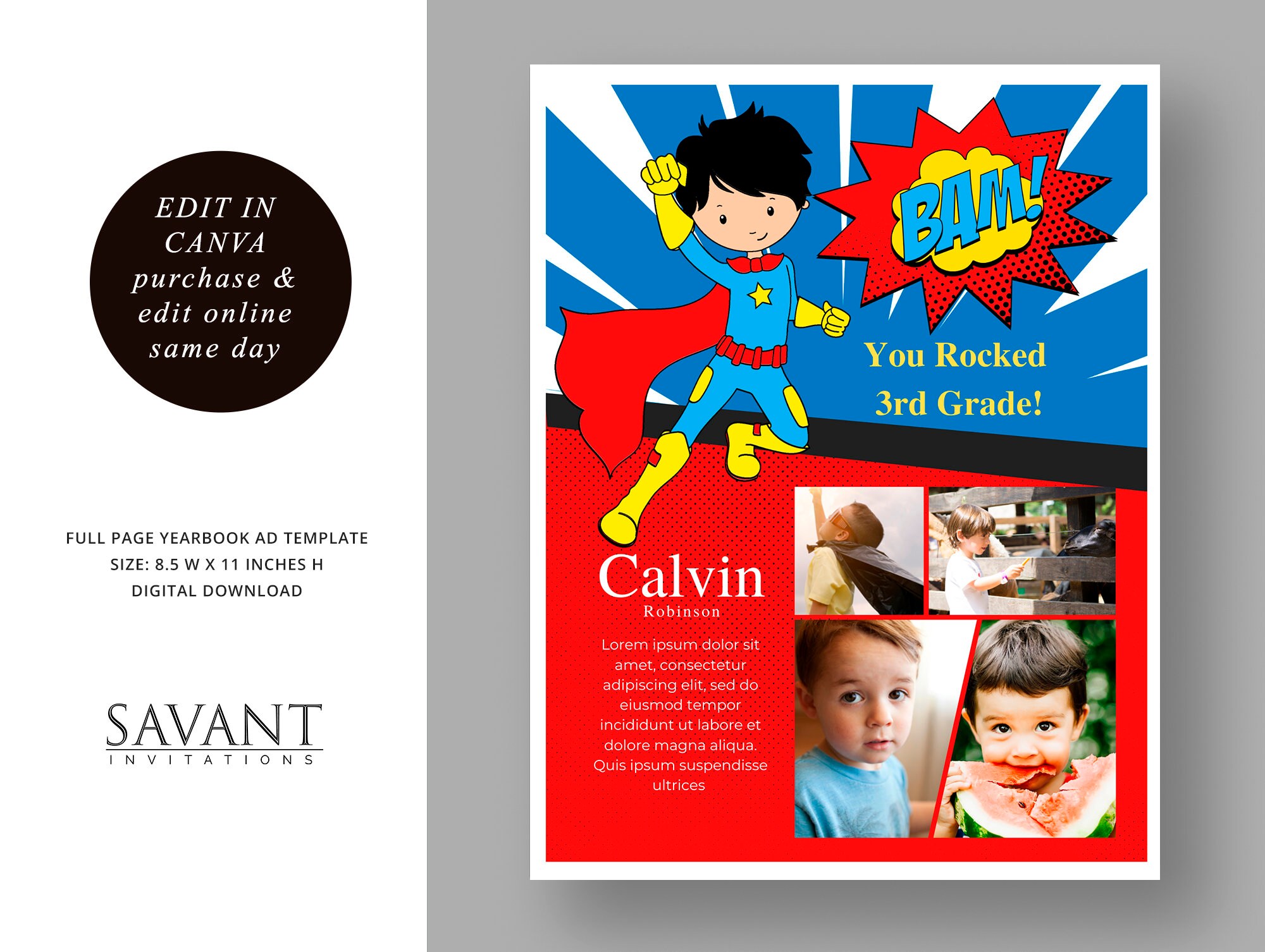 Graduation Template, Super Hero Yearbook Ad Full Page Yearbook Tribute ...