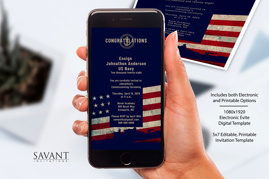 Navy Commissioning Announcement Card Canva Template, Editable Printable ...