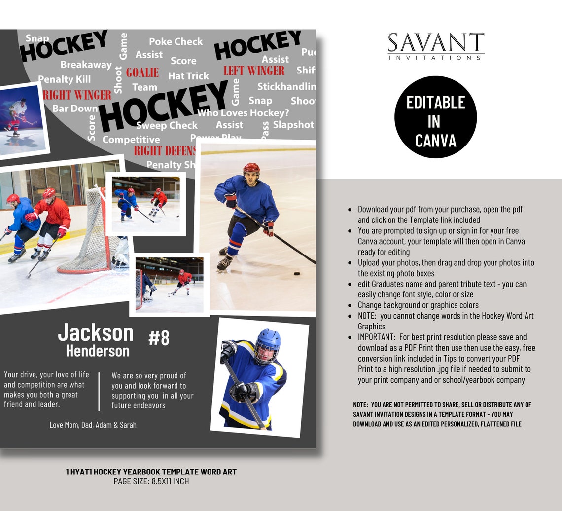 Hockey Yearbook Ad Template, Sports Program Ad, Editable in CANVA, Full ...