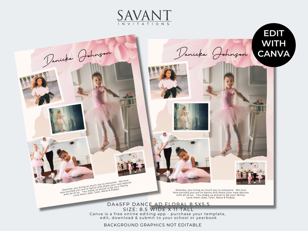 Dance Recital Program Ad Template, Pink Floral, Edit - Editable Full ...