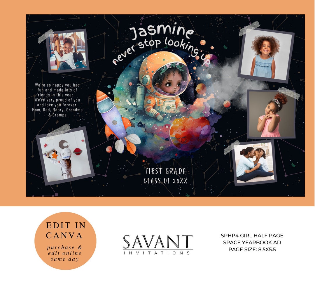 Half Page Astronaut Yearbook Template Cute Little Black Girl Astronaut ...