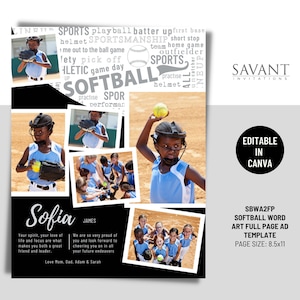 Softball Yearbook Ad Template - Full Page, Sports Program Ad, Editable ...