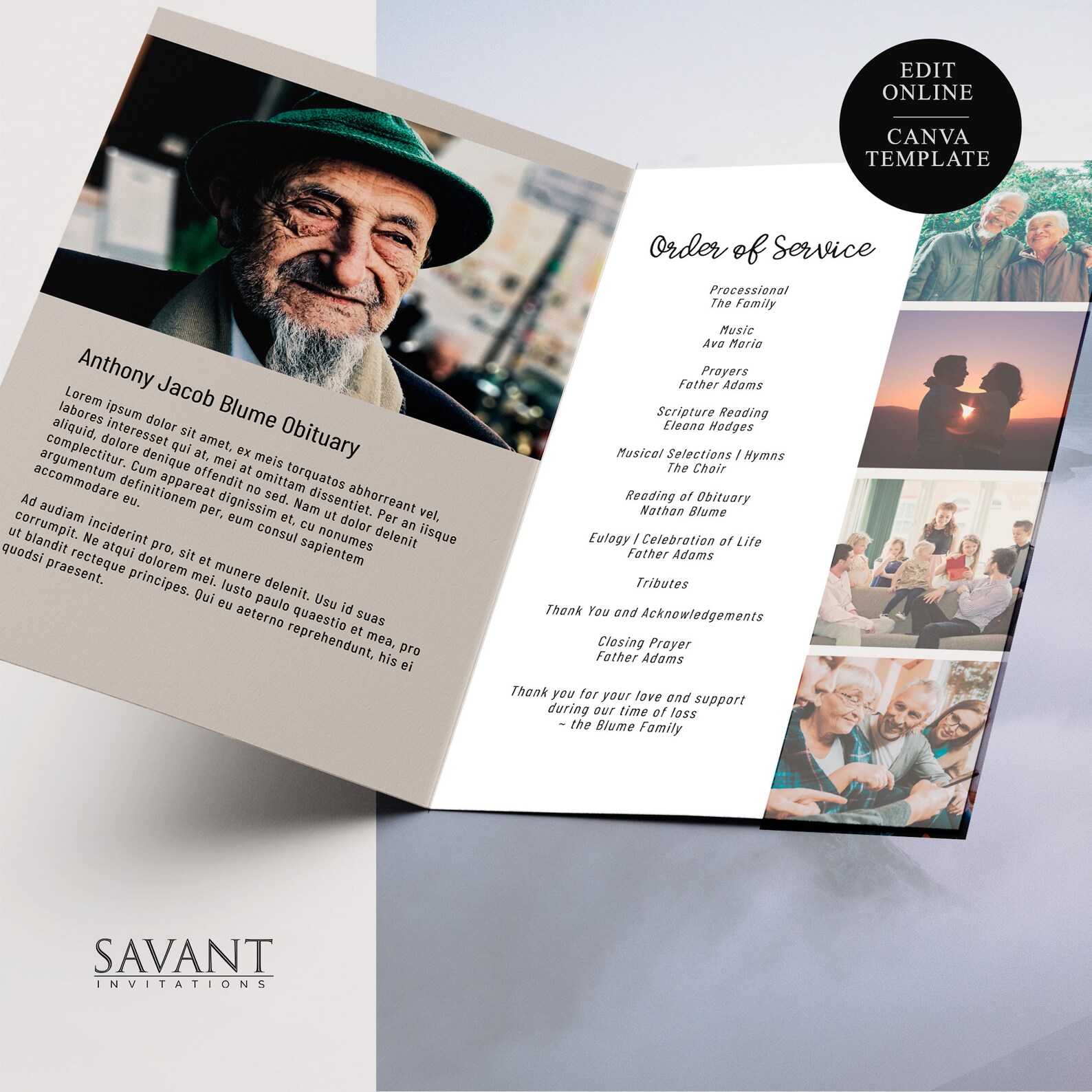 Funeral Template, Canva Template, Memorial Service Program, Printable ...