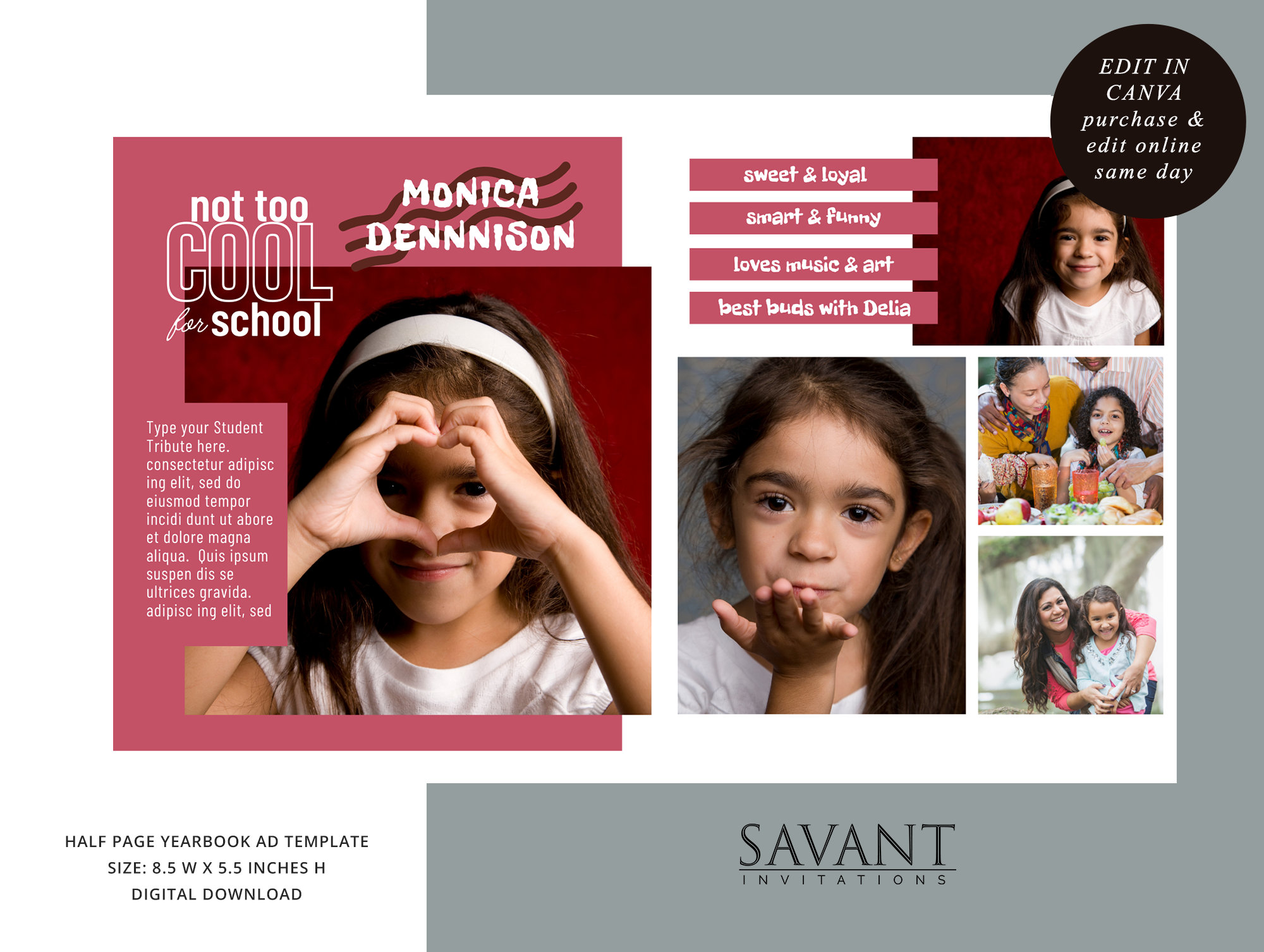 Creative Yearbook Ad Middle School Half Page Yearbook Tribute - Etsy