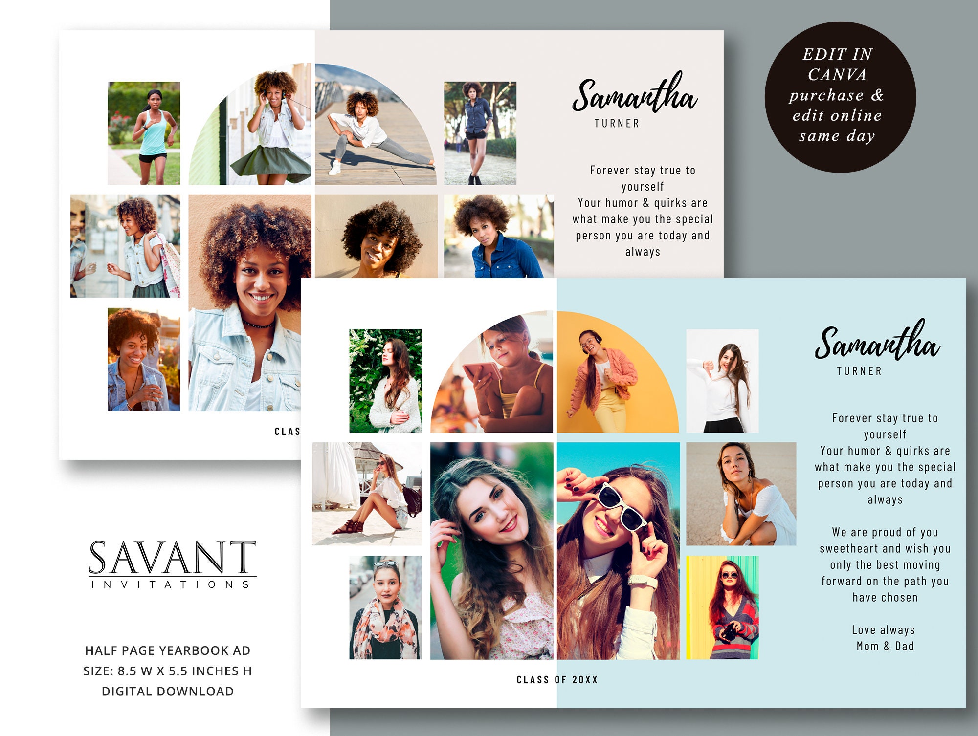 Senior Aesthetic Graduation Yearbook Ad Canva Template Half - Etsy
