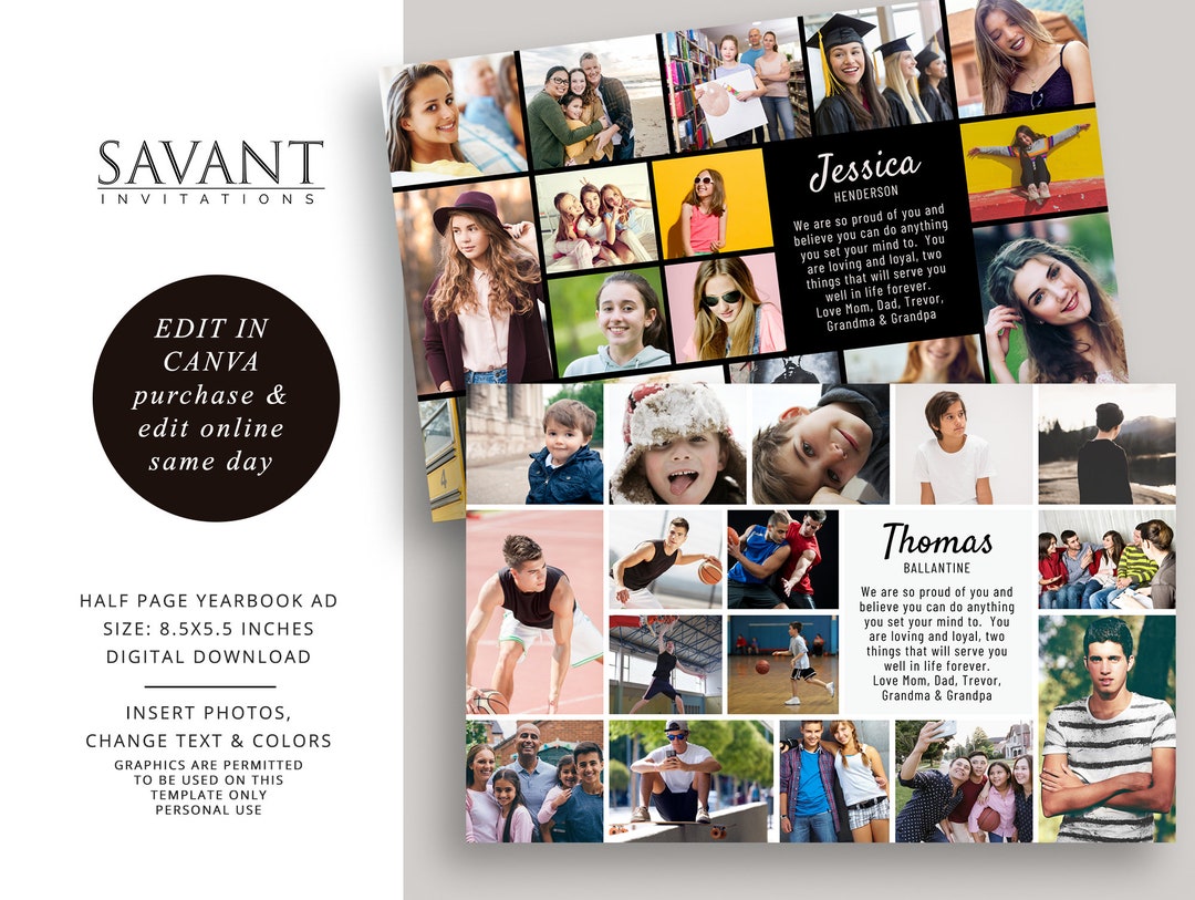 Half Page Graduation Yearbook Ad Template Editable in Canva; Senior ...