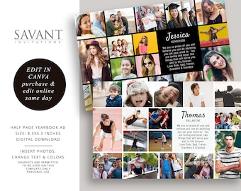 2 Page Graduation Yearbook Ad Tribute Template Editable Canva | Etsy