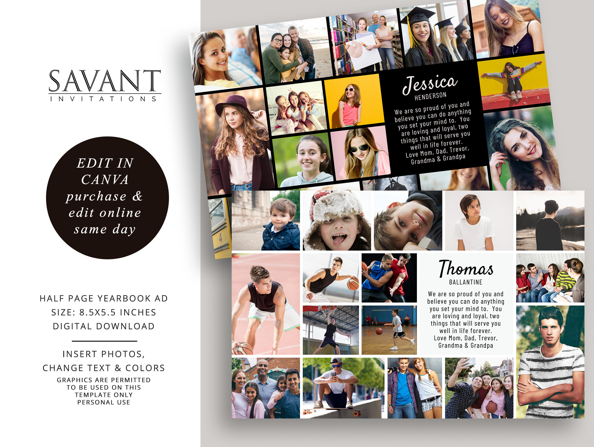 Half Page Graduation Yearbook Ad Template Editable in Canva - Etsy