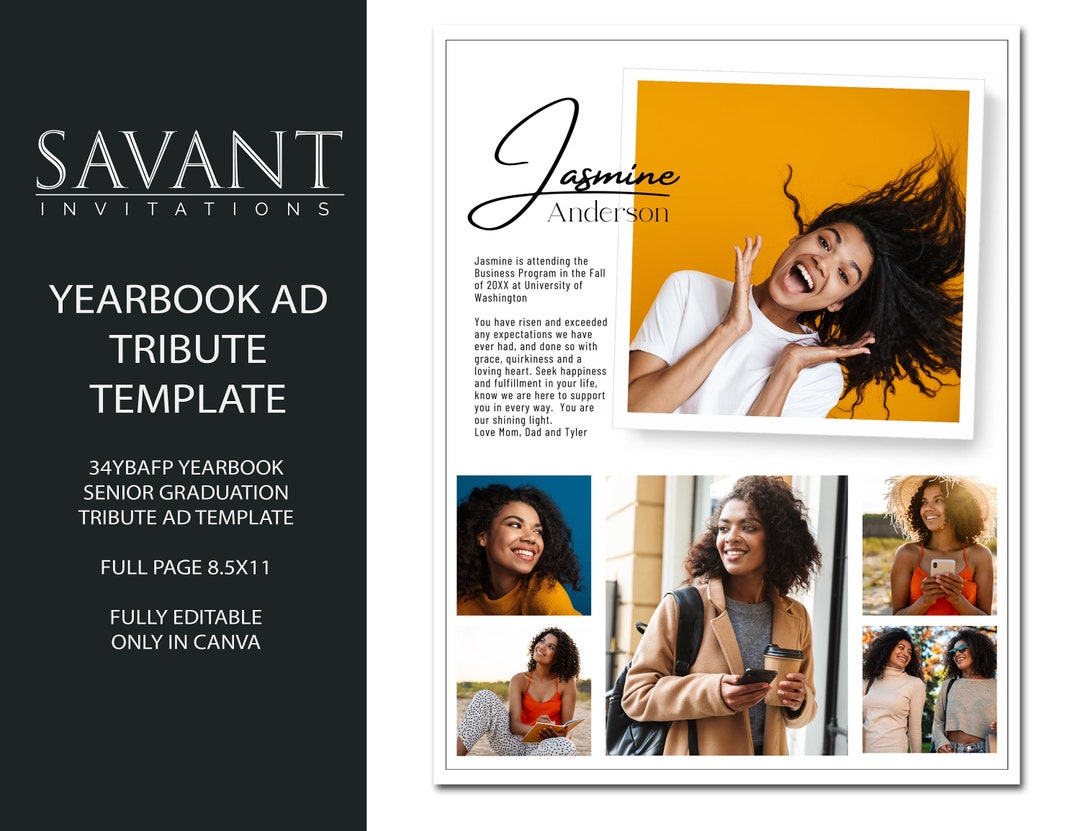 Yearbook Senior Graduation Tribute Ad Template, Full Page Grad ...