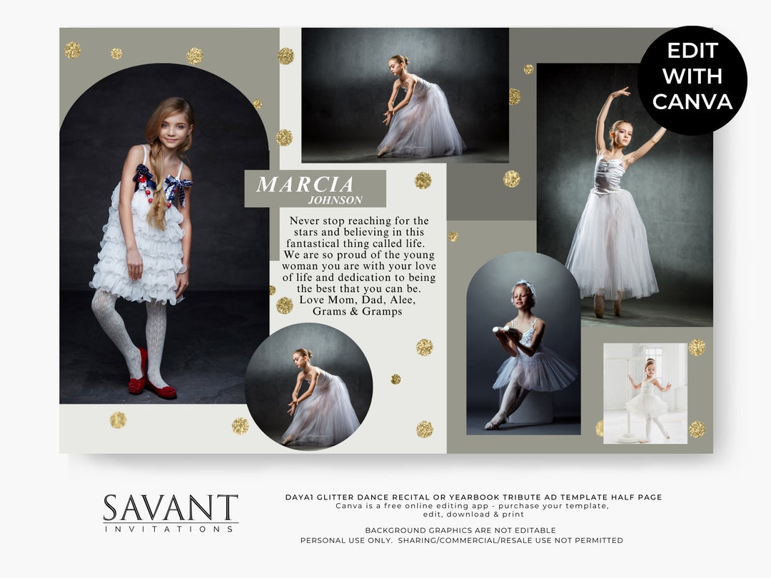 New! Glitter Dance Recital or School Yearbook Tribute Ad Template ...