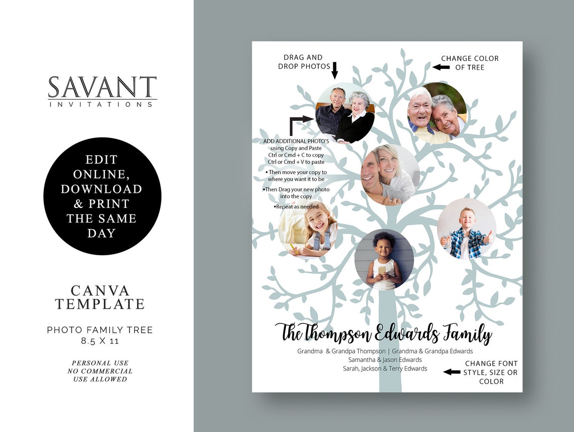 Family Tree Canva Template Geneology Editable Printable - Etsy